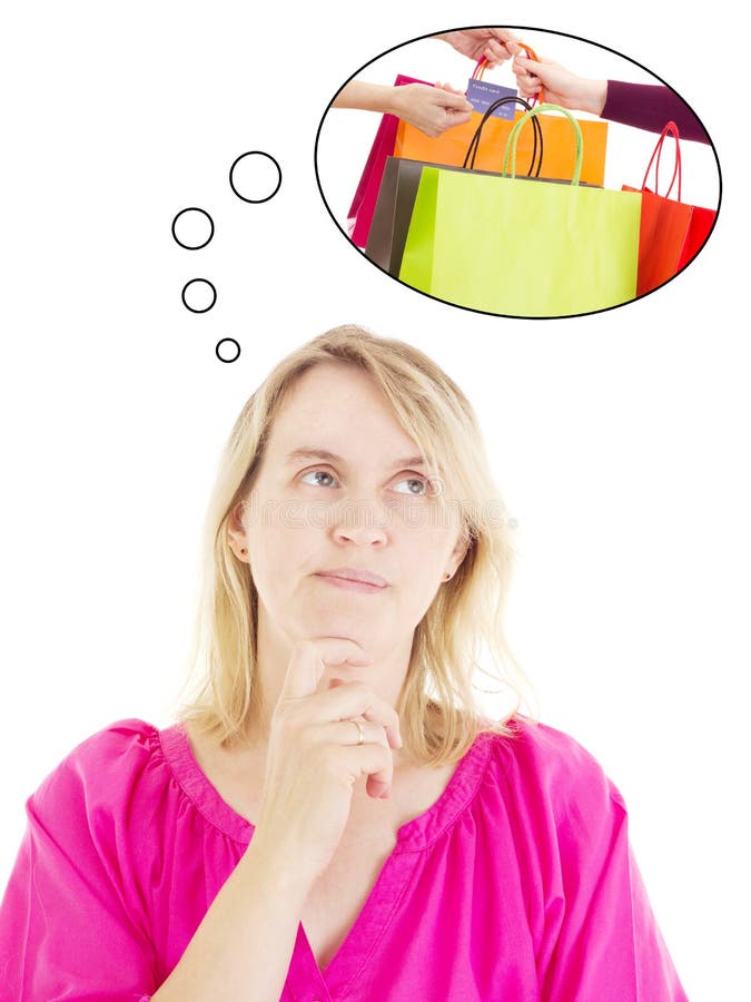Woman Thinking about Shopping Stock Image - Image of expression, adult ...