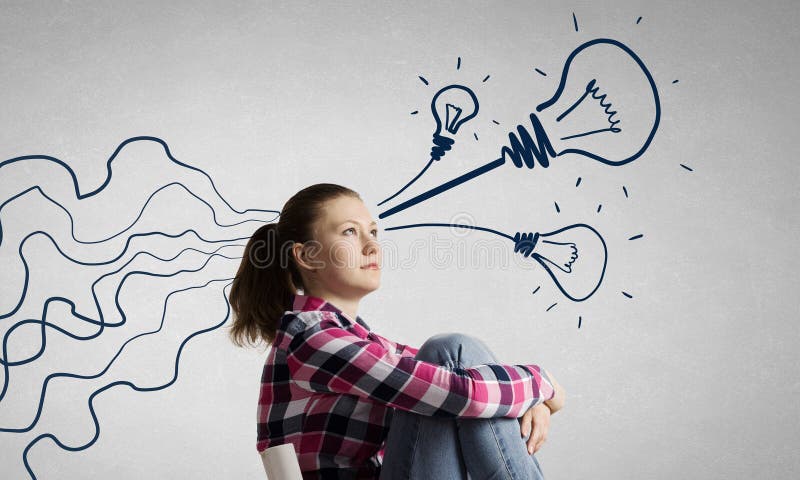 Woman Thinking Something Over Stock Photo - Image of sign, head: 64152000