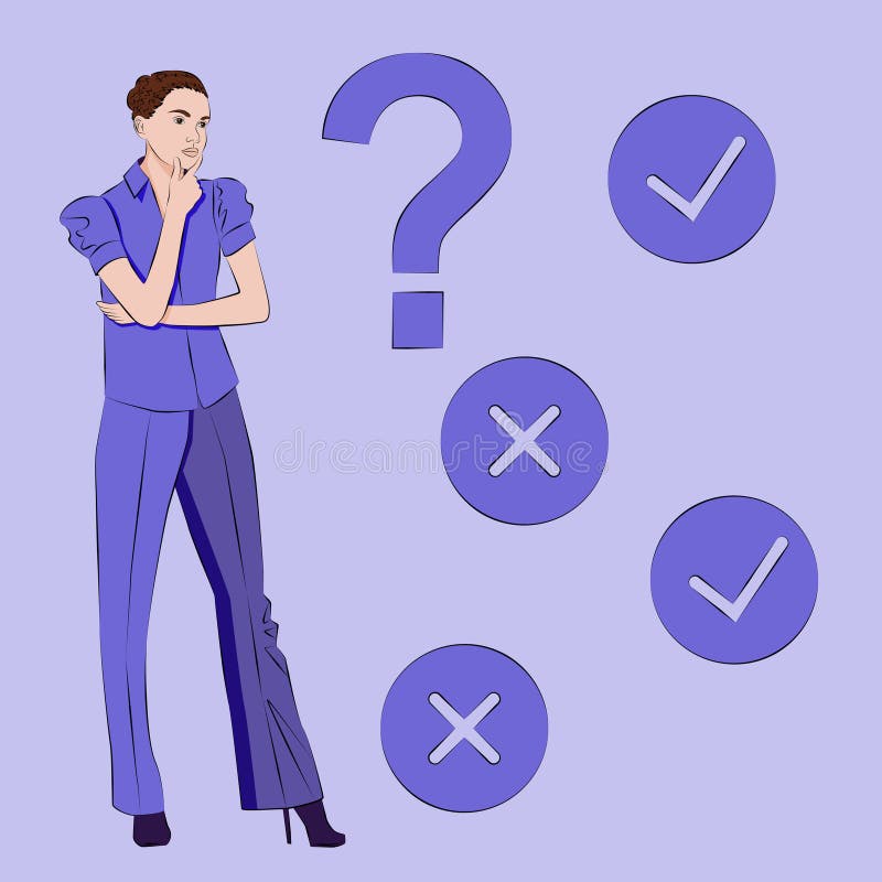 Woman Thinks about Problems and Questions. Outline Stock Vector ...