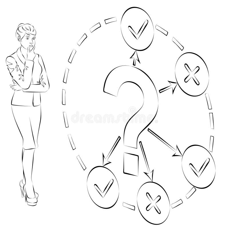 Woman Thinks about Problems and Questions. Sketch Stock Vector ...