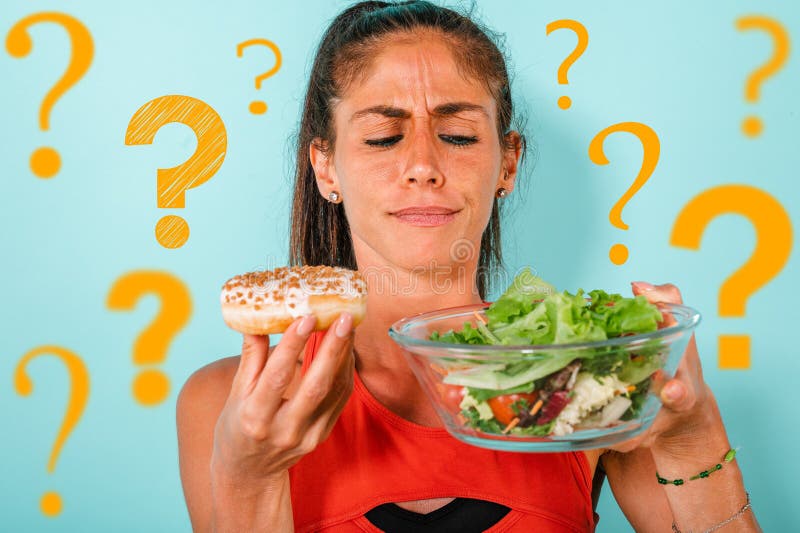 Woman Thinks To Eat Donuts instead of a Salad Stock Image - Image of ...