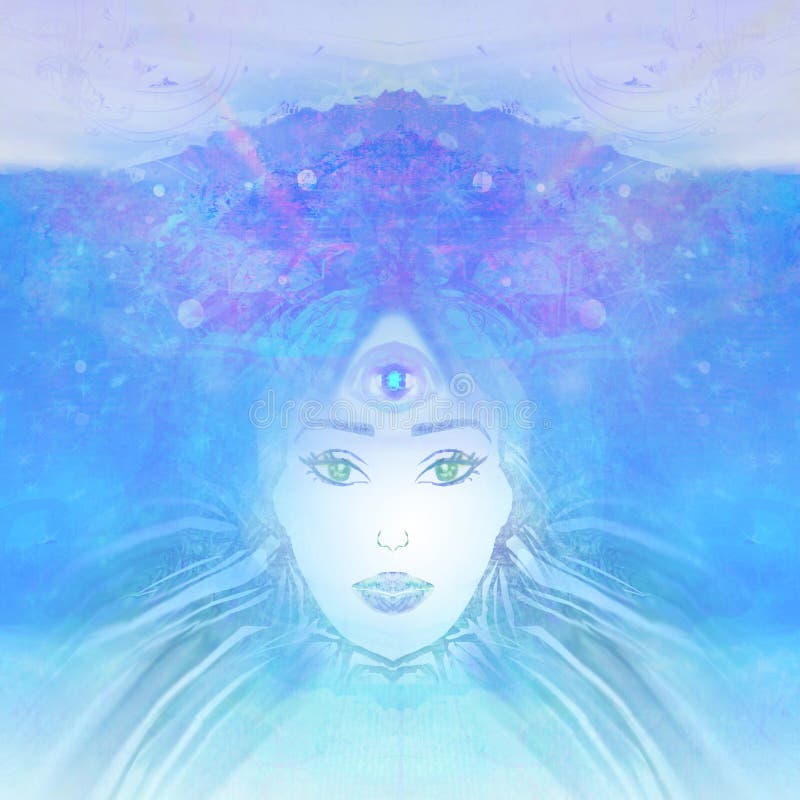 Woman with Third Eye, Psychic Supernatural Senses Stock Illustration ...