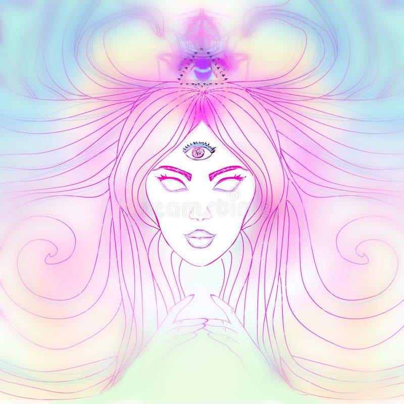 Woman with Third Eye, Psychic Supernatural Senses Stock Illustration ...