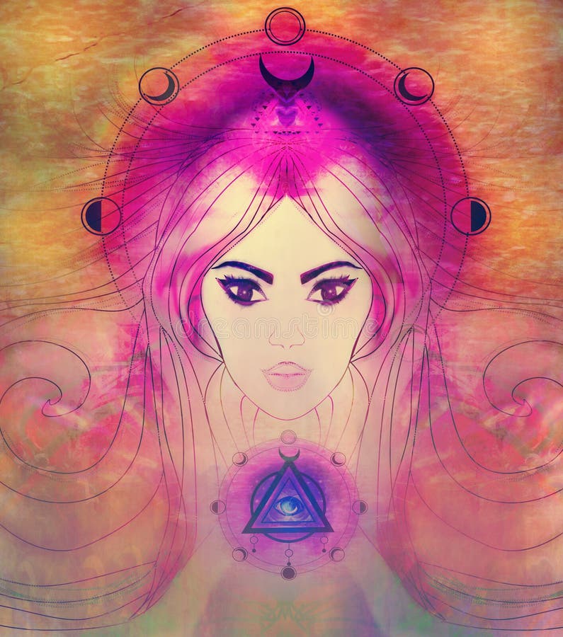 Woman with Third Eye, Psychic Supernatural Senses Stock Illustration ...