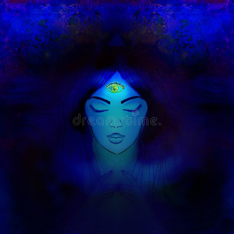 Woman with Third Eye, Psychic Supernatural Senses Stock Illustration ...