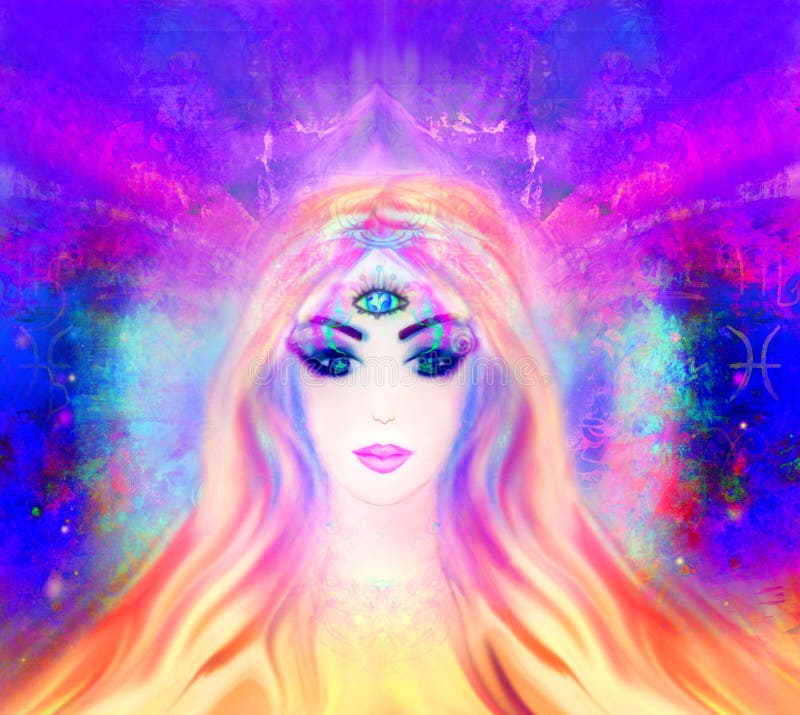 Woman with Third Eye, Psychic Supernatural Senses Stock Illustration ...