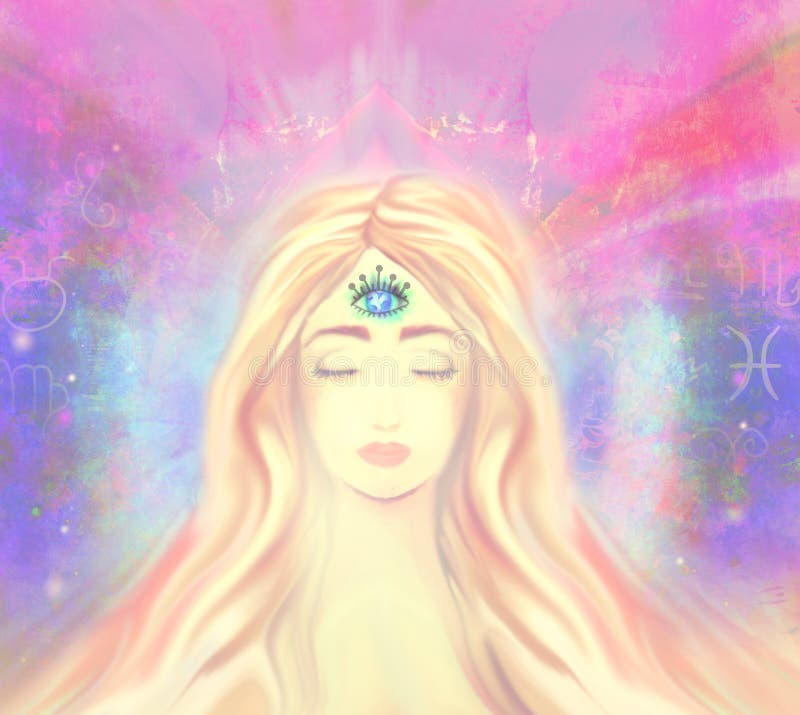 Woman with Third Eye, Psychic Supernatural Senses Stock Illustration ...