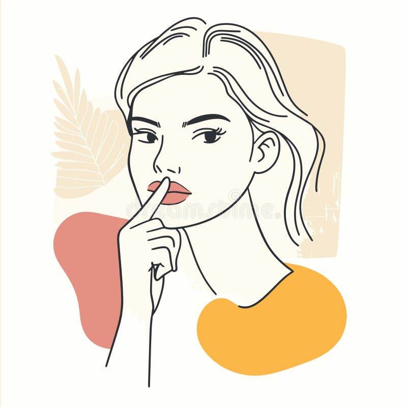 Woman Thoughtful Expression Finger on Lips Vector Stock Illustration ...