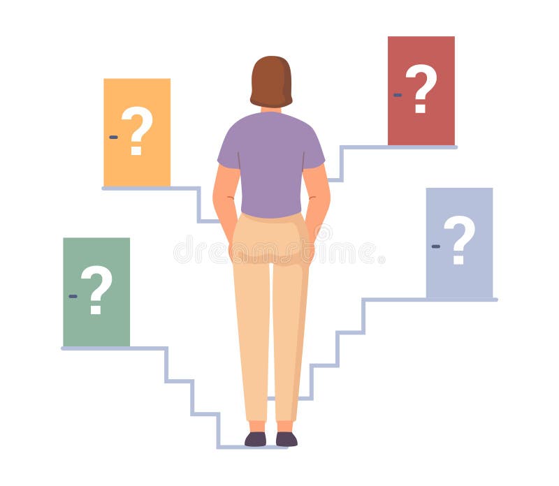 Woman in Thoughtful Pose Making Right Choice Stock Vector ...