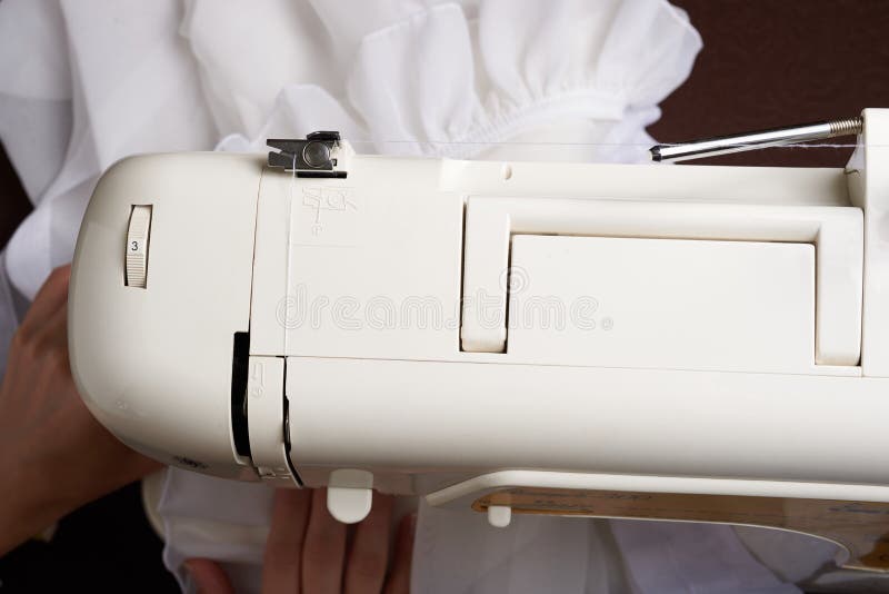 Woman Threading on Sewing Machine Stock Image - Image of industry ...