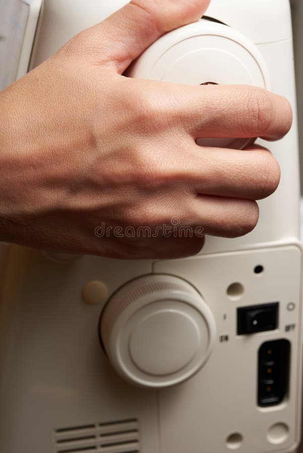 Woman Threading on Sewing Machine Stock Photo - Image of material ...