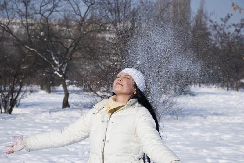 Woman throw snow up stock photo. Image of adult, flakes - 12771336