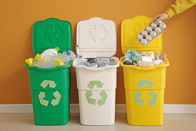 Woman Throwing Garbage into Container. Recycling Concept Stock Image ...