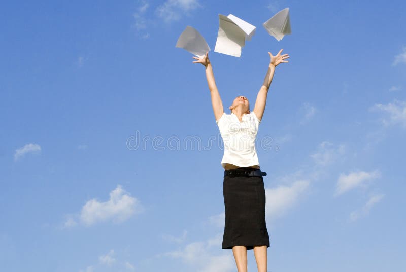 Woman Throwing Papers in Air Stock Image - Image of celebrating ...