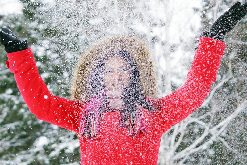 Woman throwing snow stock image. Image of pleasure, outside - 38235005