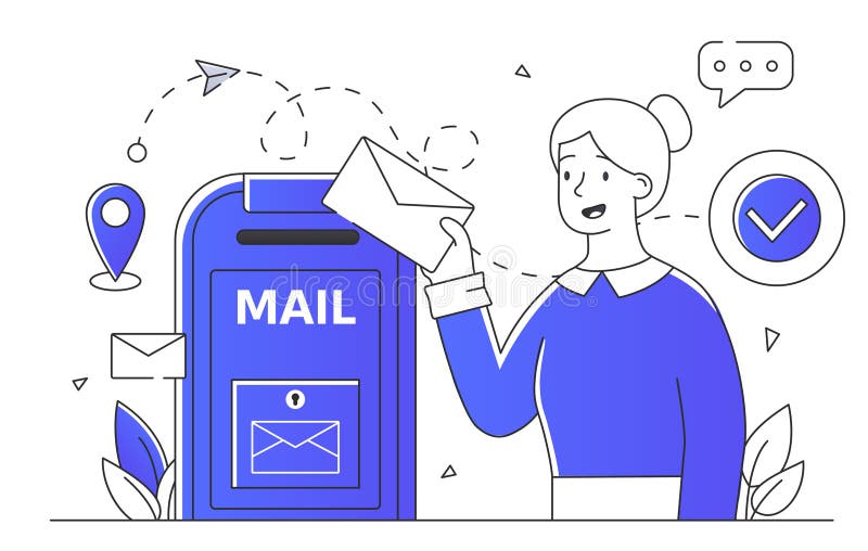 A Woman Throws an Envelope into the Mailbox. Postal Service ...