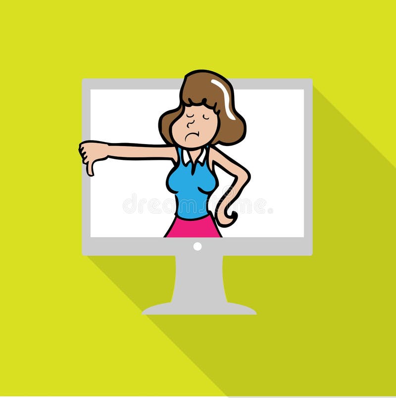Woman Thumb Down in Compute Stock Vector - Illustration of person ...