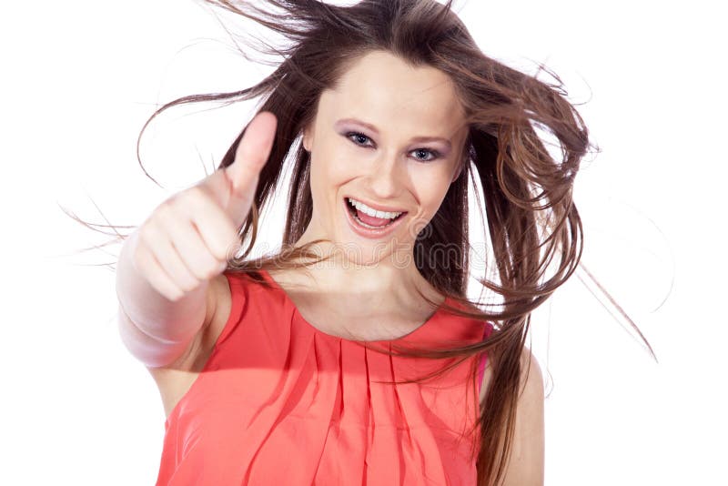 Woman with thump hig stock image. Image of expressing - 39190213