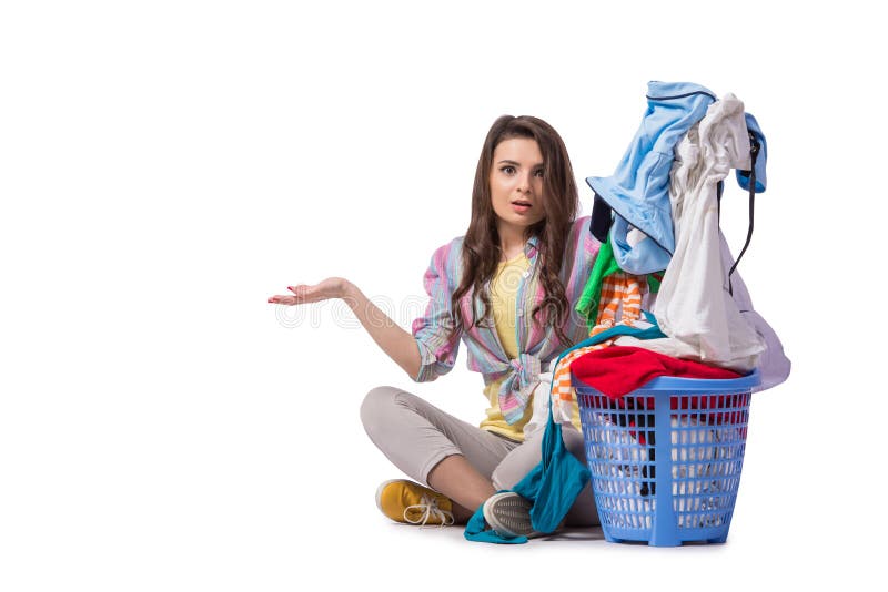 The Woman Tired after Doing Laundry Isolated on White Stock Image ...