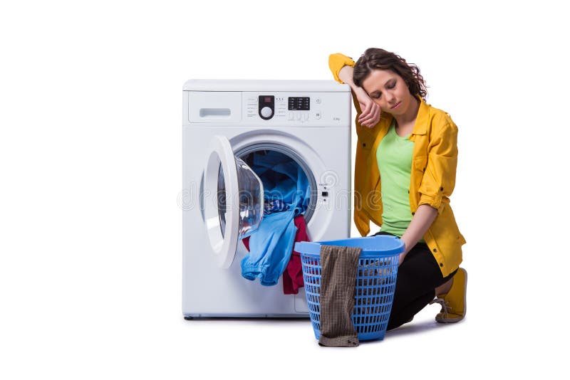 The Woman Tired after Doing Laundry Isolated on White Stock Image ...