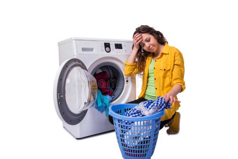 The Woman Tired after Doing Laundry Isolated on White Stock Image ...