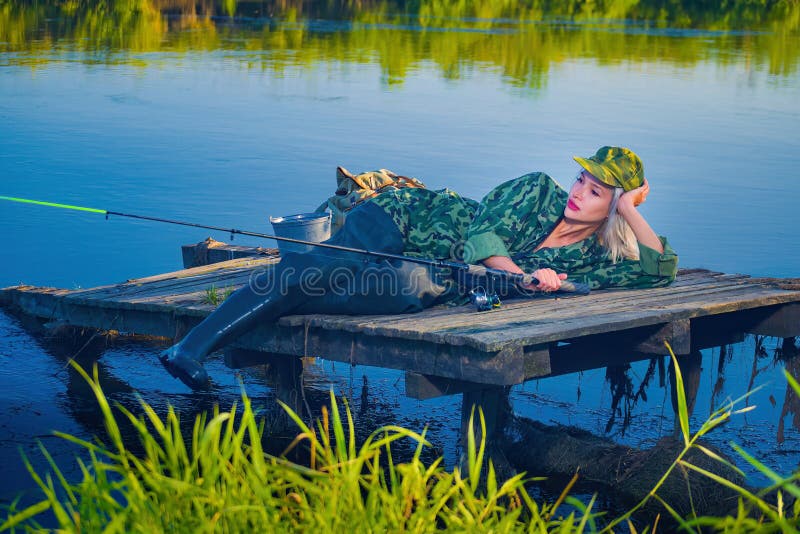 Woman is Tired and Resting on a Fishing Trip Stock Image - Image of ...