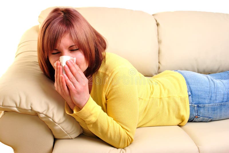 Woman with a Tissue on a Couch Stock Photo - Image of caucasian ...