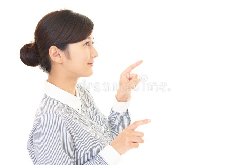 Woman To Point at Something Stock Image - Image of cheerful, business ...