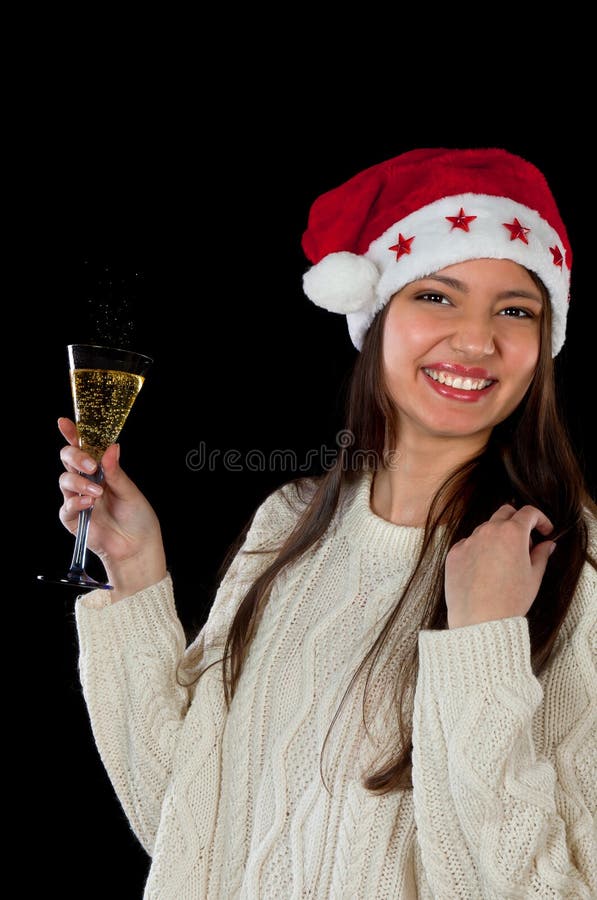 Woman Toasting with Champagne Stock Photo - Image of cheerful, smile ...