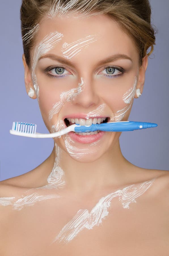 Woman In Toothpaste On Body And Your Finger Stock Photo - Image of ...