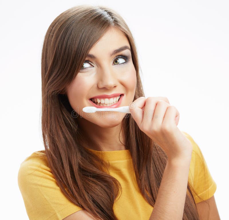 Woman with Toothy Brush. Isolated Stock Photo - Image of people ...
