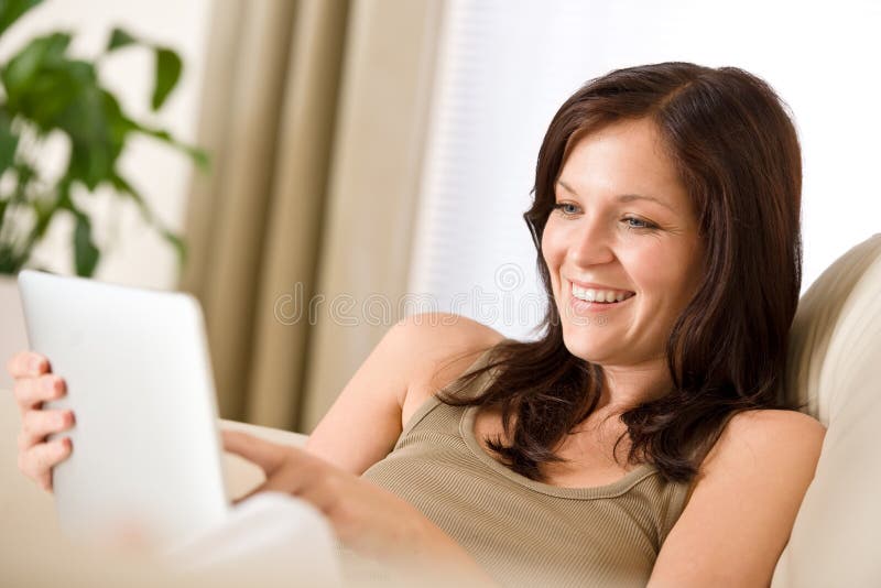 Woman with Touch Screen Tablet Computer Stock Image - Image of computer ...