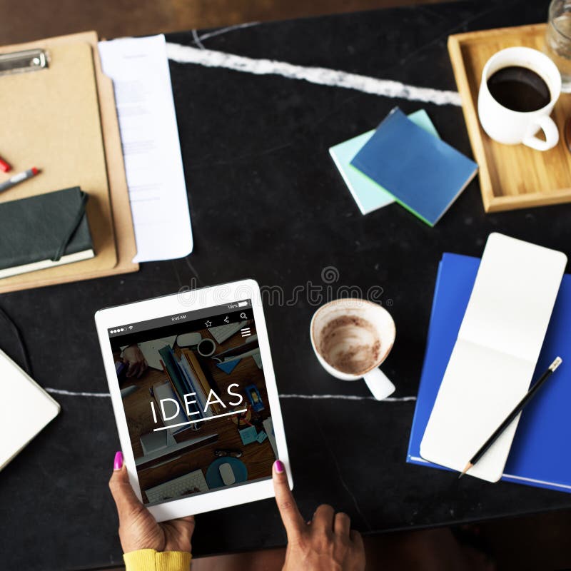 Woman Touch Screen Tablet Ideas Concept Stock Photo - Image of planning ...