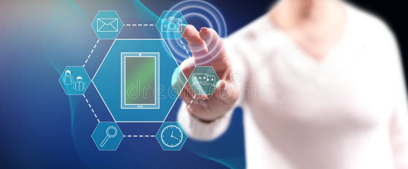 Woman Touching an Apps Concept Stock Photo - Image of mobile, digital ...