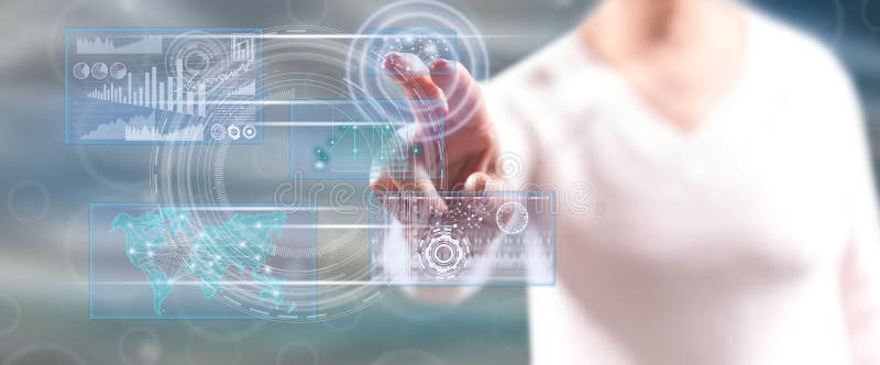 Woman Touching a Business Digital Interface Concept Stock Image - Image ...