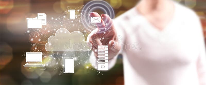 Woman Touching a Cloud Computing Concept Stock Image - Image of digital ...