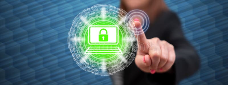 Woman Touching a Cyber Security Concept Stock Image - Image of protect ...