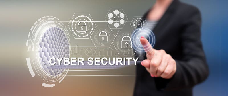 Woman Touching a Cyber Security Concept Stock Photo - Image of abstract ...