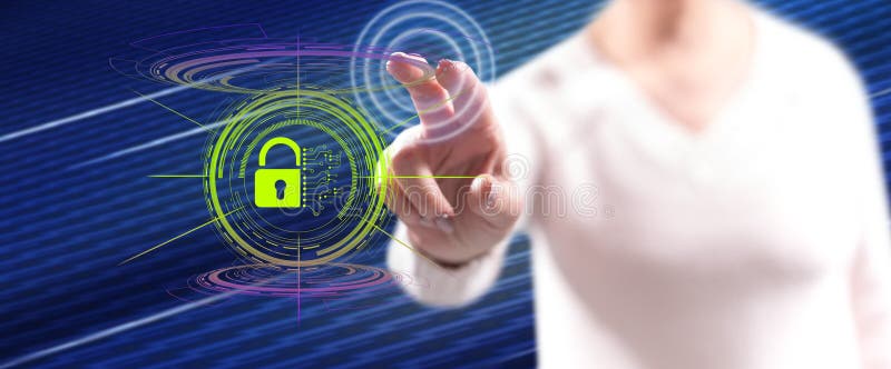Woman Touching a Cybersecurity Concept Stock Image - Image of firewall ...