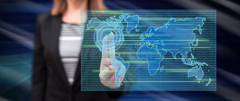 Woman Touching a Data Transfer Concept Stock Photo - Image of digital ...