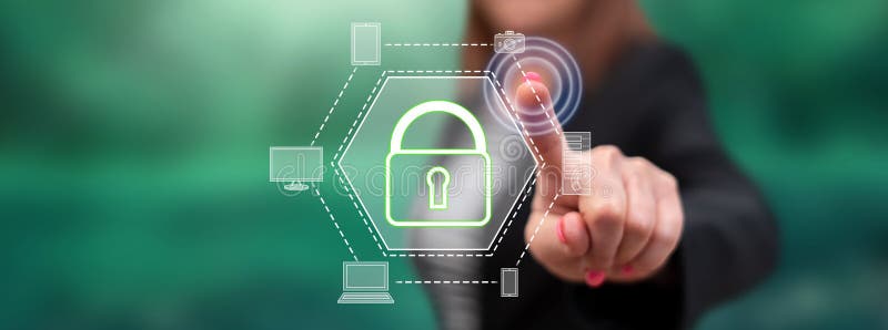 Woman Touching a Devices Security Concept Stock Illustration ...