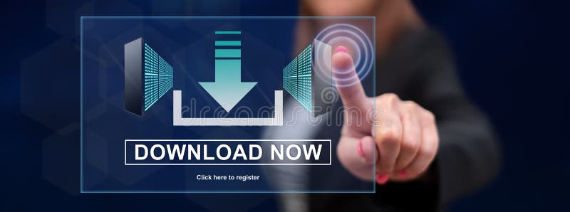 Woman Touching a Download Concept Stock Photo - Image of technology ...
