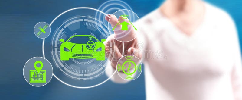 Woman Touching a Driverless Car Concept Stock Image - Image of ...