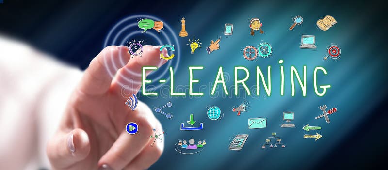 Man Touching an E-learning Concept Stock Image - Image of learn ...