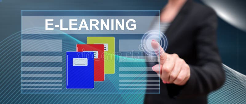 Woman Touching an E-learning Concept Stock Image - Image of education ...