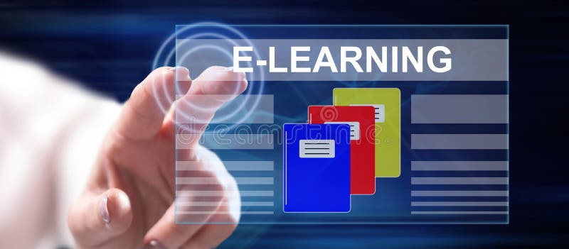 Woman Touching an E-learning Concept Stock Image - Image of education ...