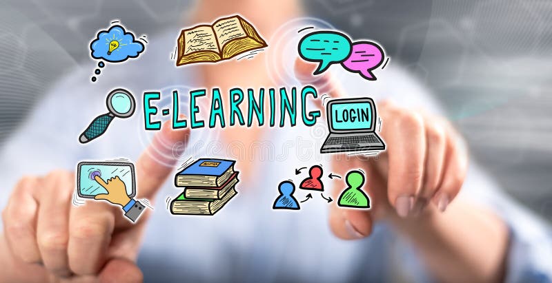 Woman Touching an E-learning Concept Stock Image - Image of training ...