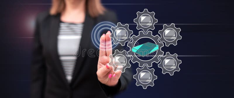 Woman Touching an E-learning Concept Stock Image - Image of training ...