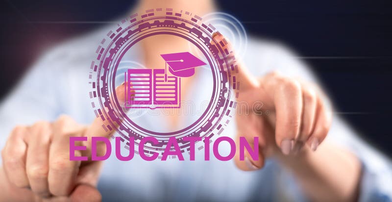 Woman Touching an Education Concept Stock Photo - Image of digital ...