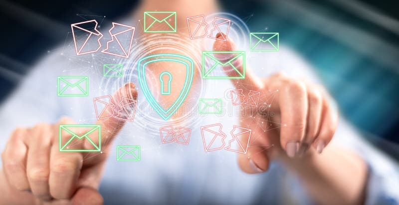 Woman Touching an Email Protection Concept Stock Image - Image of ...